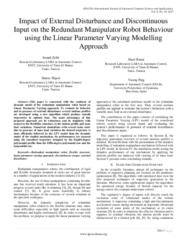 (PDF) Impact of External Disturbance and Discontinuous Input on the Redundant Manipulator Robot ...