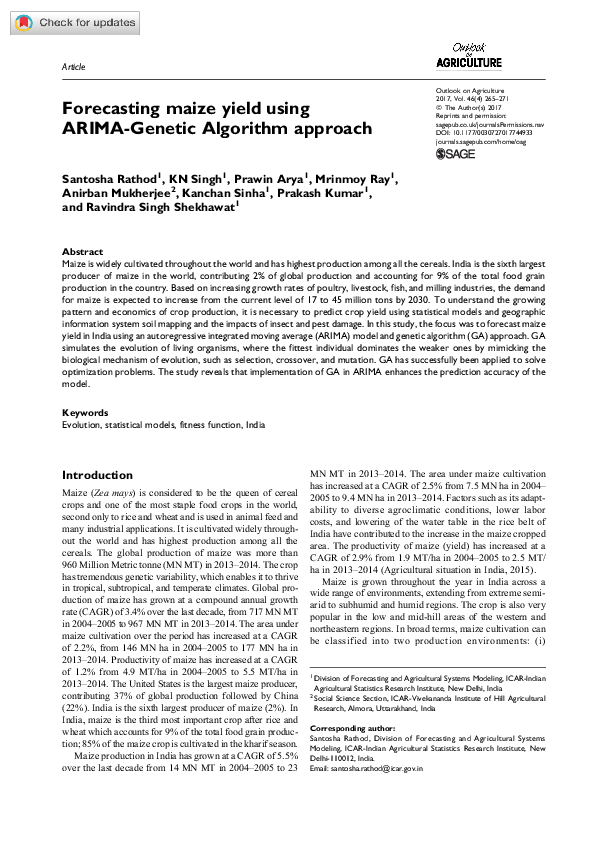 Pdf Forecasting Maize Yield Using Arima Genetic Algorithm Approach