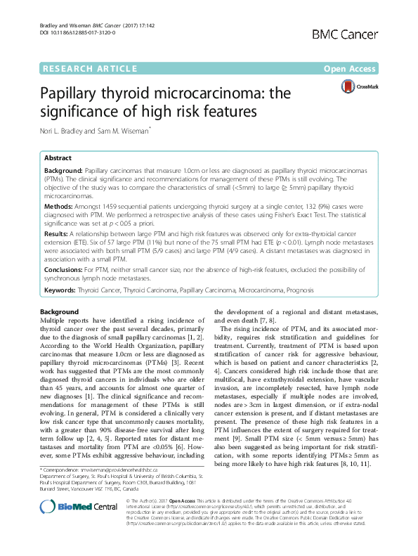 (PDF) Papillary thyroid microcarcinoma: the significance of high risk ...
