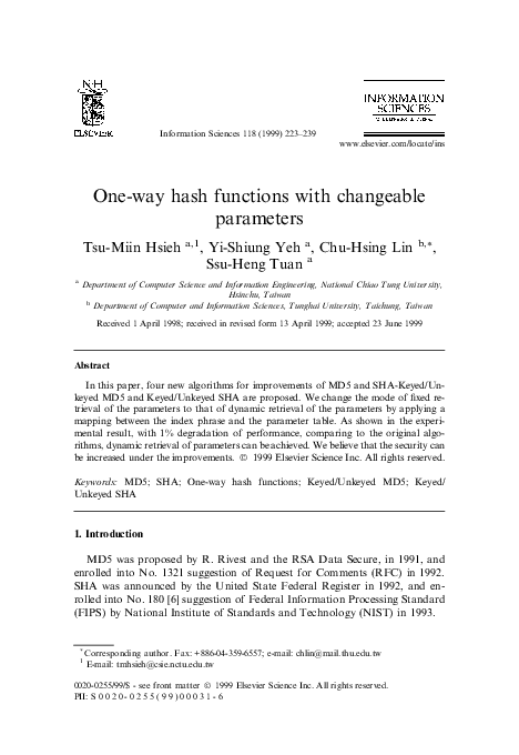 (PDF) One-way hash functions with changeable parameters