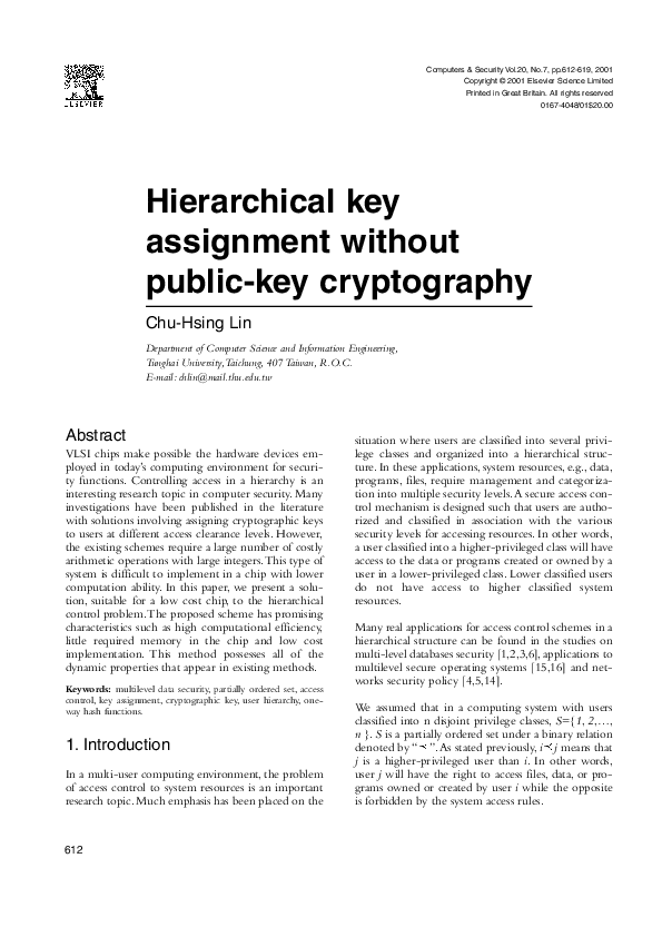 Pdf Hierarchical Key Assignment Without Public Key Cryptography