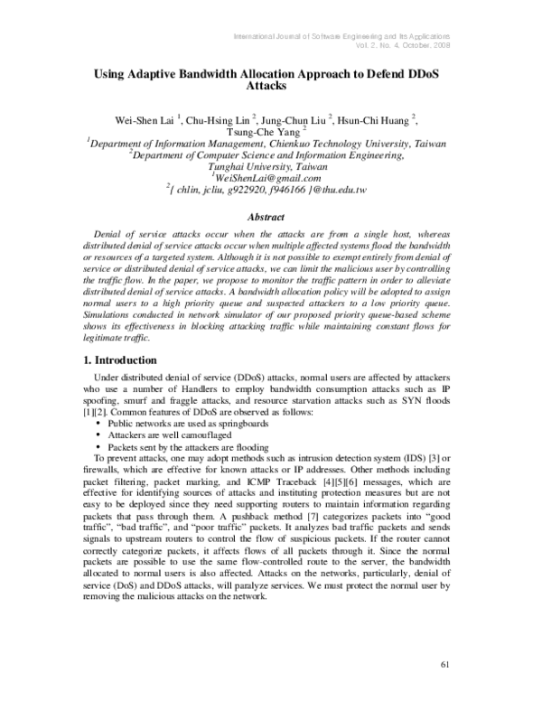 Pdf Using Adaptive Bandwidth Allocation Approach To Defend Ddos Attacks
