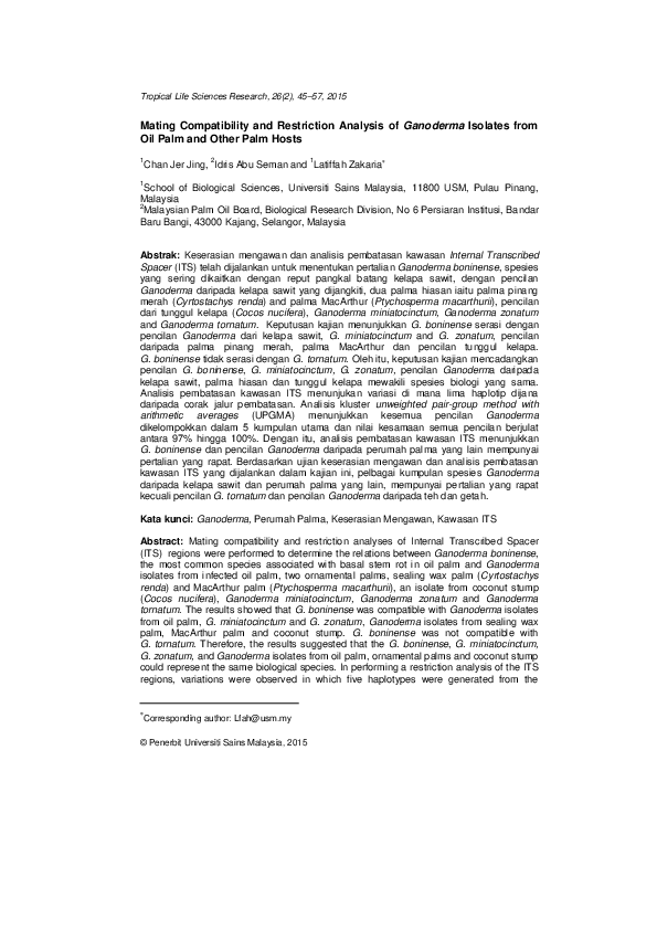 (PDF) Mating Compatibility and Restriction Analysis of Ganoderma ...