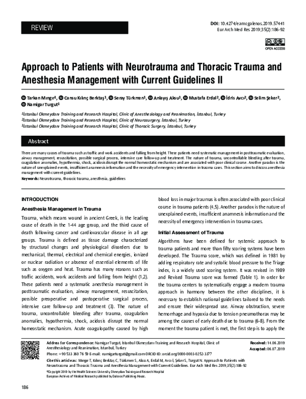 (PDF) Approach to Patients with Neurotrauma and Thoracic Trauma and ...
