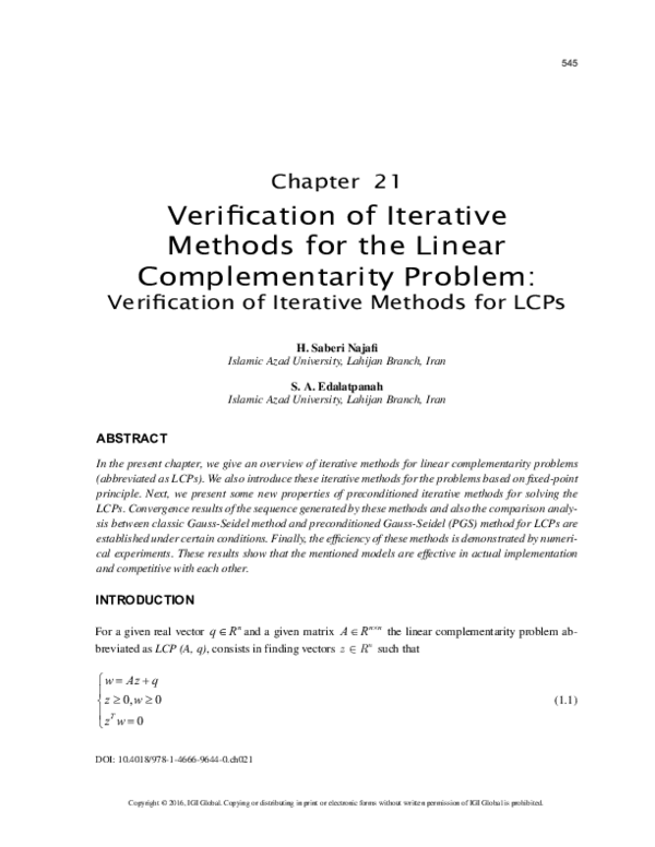 Pdf Verification Of Iterative Methods For The Linear Complementarity Problem 5906