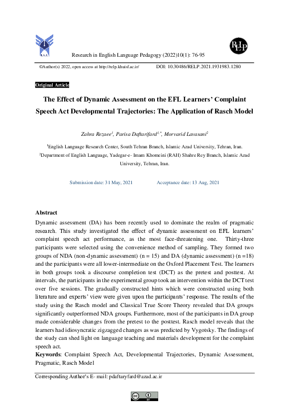 (PDF) The Effect of Dynamic Assessment on the EFL Learners’ Complaint ...