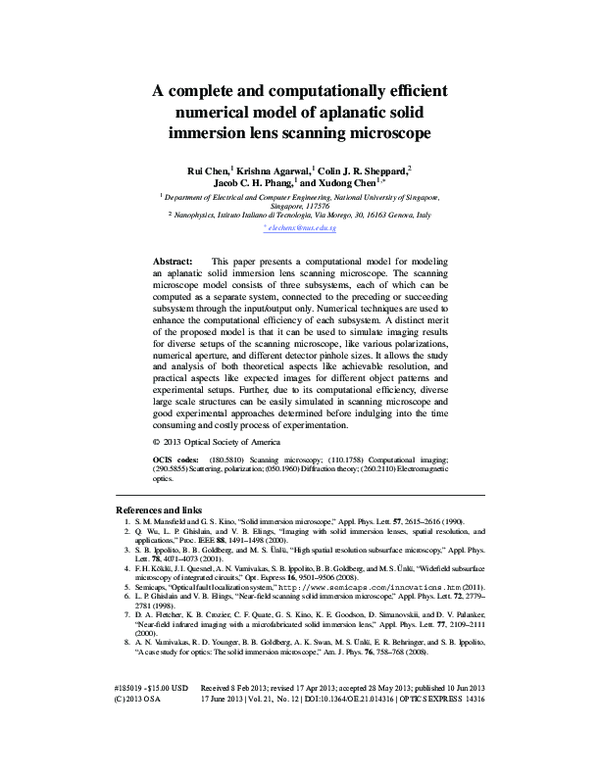 Pdf A Complete And Computationally Efficient Numerical Model Of Aplanatic Solid Immersion Lens