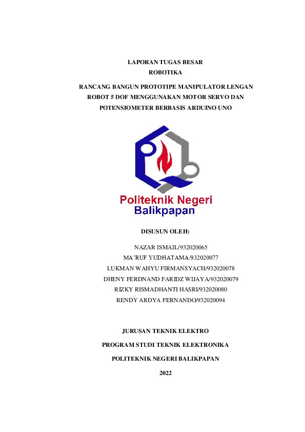 Pdf Rancang Bangun Prototipe Manipulator Lengan Robot 5 Dof