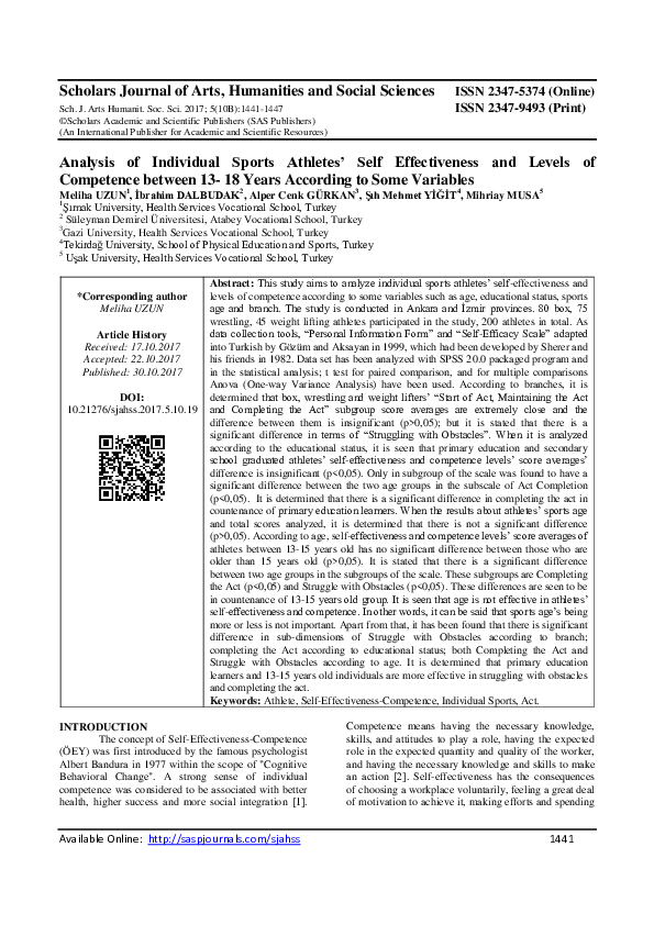 (PDF) Analysis of Individual Sports Athletes’ Self Effectiveness and ...