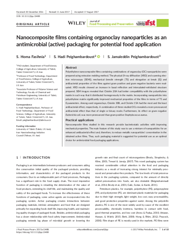 (PDF) Nanocomposite films containing organoclay nanoparticles as an antimicrobial (active ...