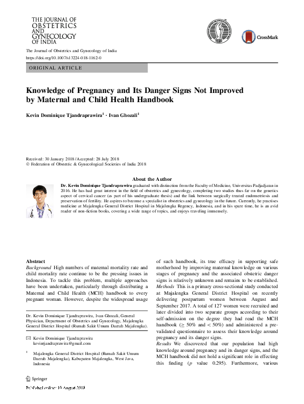 (PDF) Knowledge of Pregnancy and Its Danger Signs Not Improved by ...