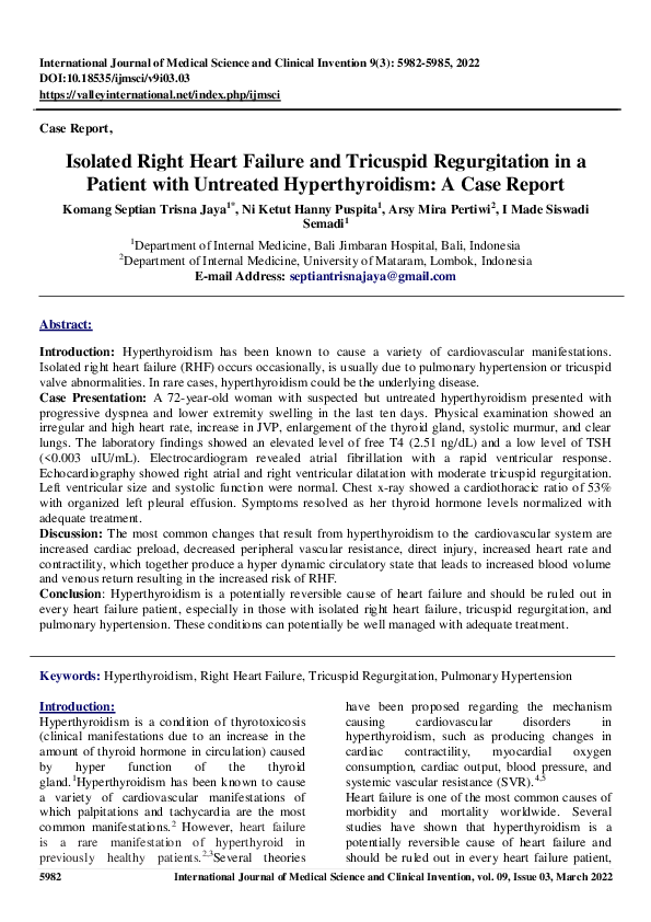 (PDF) Isolated Right Heart Failure and Tricuspid Regurgitation in a ...