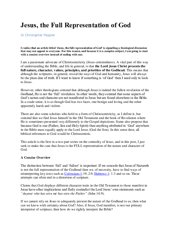 (PDF) Jesus, the Full Representation of God