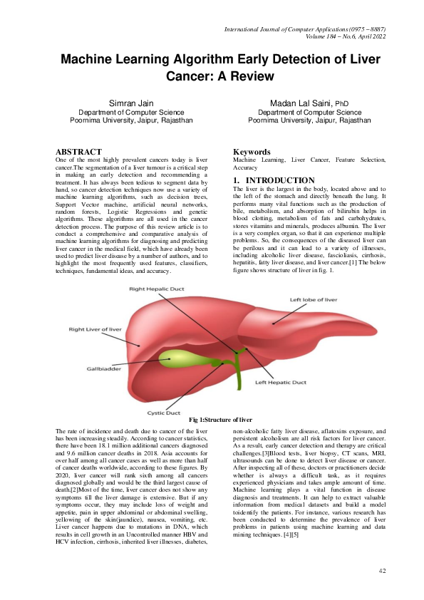 (PDF) Machine Learning Algorithm Early Detection of Liver Cancer: A Review