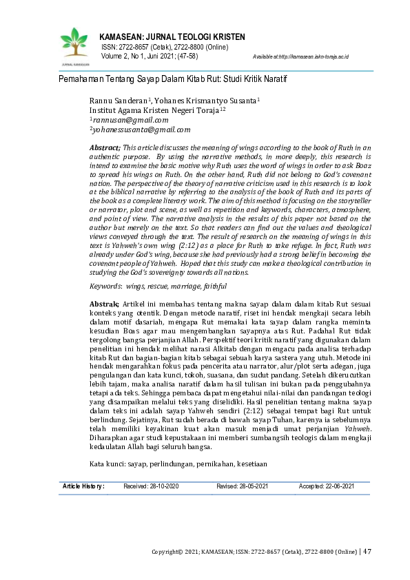 (PDF) Pemahaman Tentang Sayap Dalam Kitab Rut