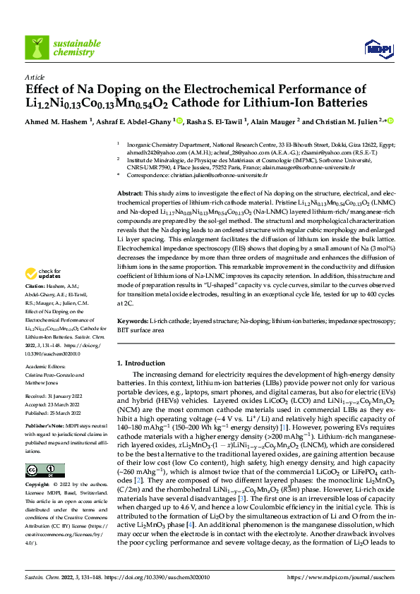 (PDF) Effect of Na Doping on the Electrochemical Performance of Li1.2Ni0.13Co0.13Mn0.54O2 ...