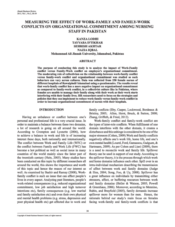 (PDF) Measuring the Effect of Work-Family and Family-Work Conflicts on ...