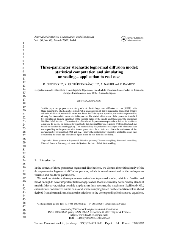 (PDF) Three-parameter stochastic lognormal diffusion model: statistical ...