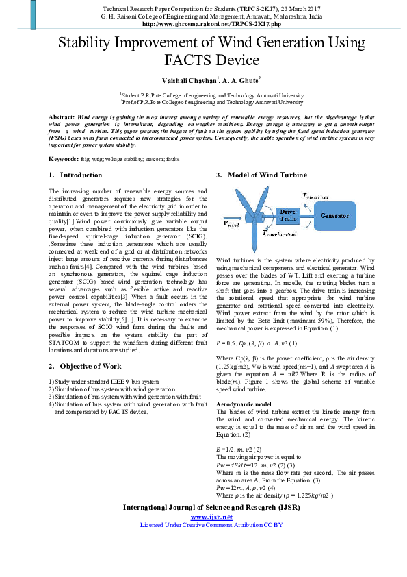 (PDF) Stability Improvement of Wind Generation Using FACTS Device