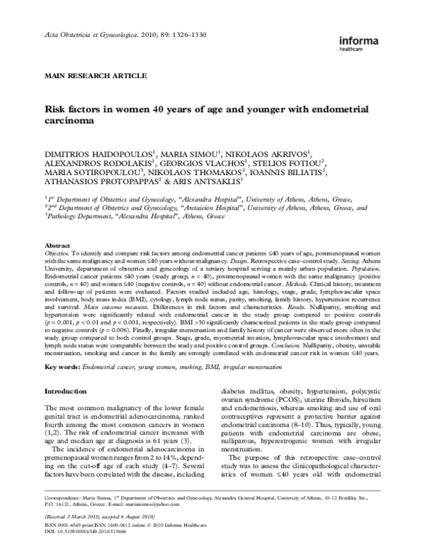 (PDF) Risk factors in women 40 years of age and younger with ...