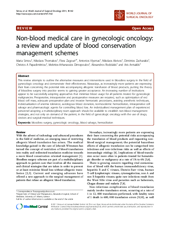 (PDF) Non-blood medical care in gynecologic oncology: a review and ...