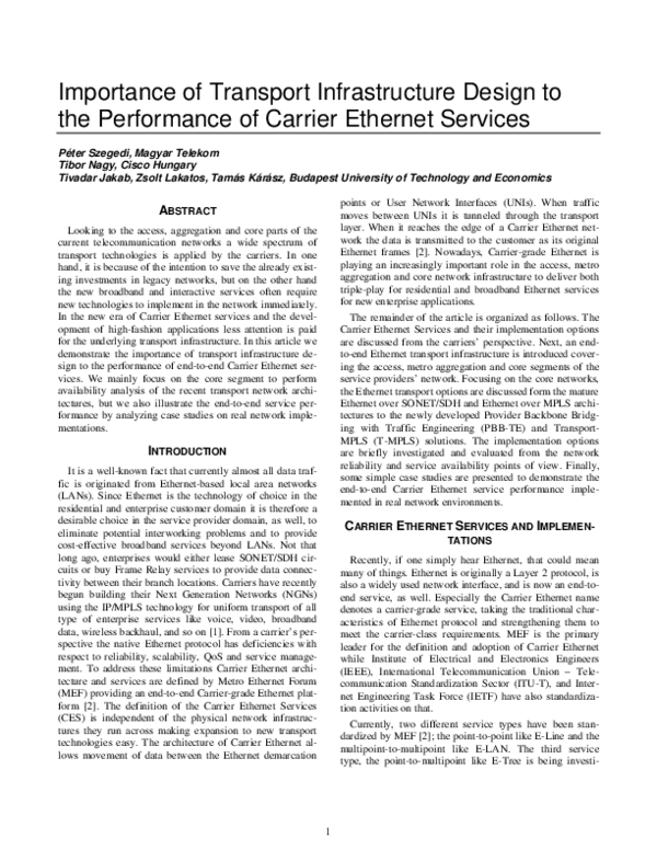 (PDF) Importance of Transport Infrastructure Design to the Performance ...