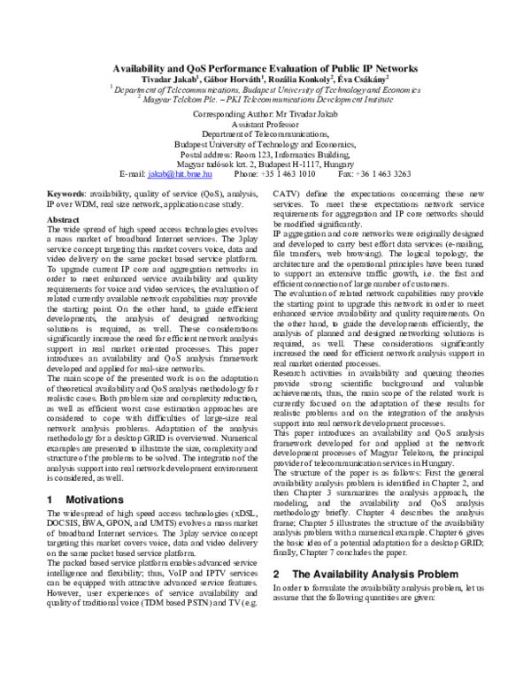 Pdf Availability And Qos Performance Evaluation Of Public Service Ip