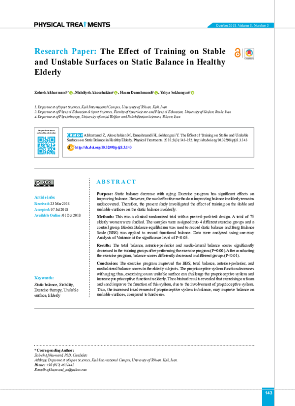 (PDF) The Effects of Balance Exercise on an Unstable Platform and a ...