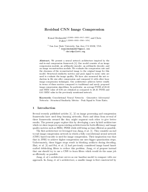 (PDF) Residual CNN Image Compression