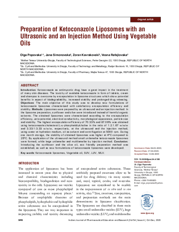 (PDF) Preparation of Ketoconazole Liposomes with an Ultrasonic and an ...