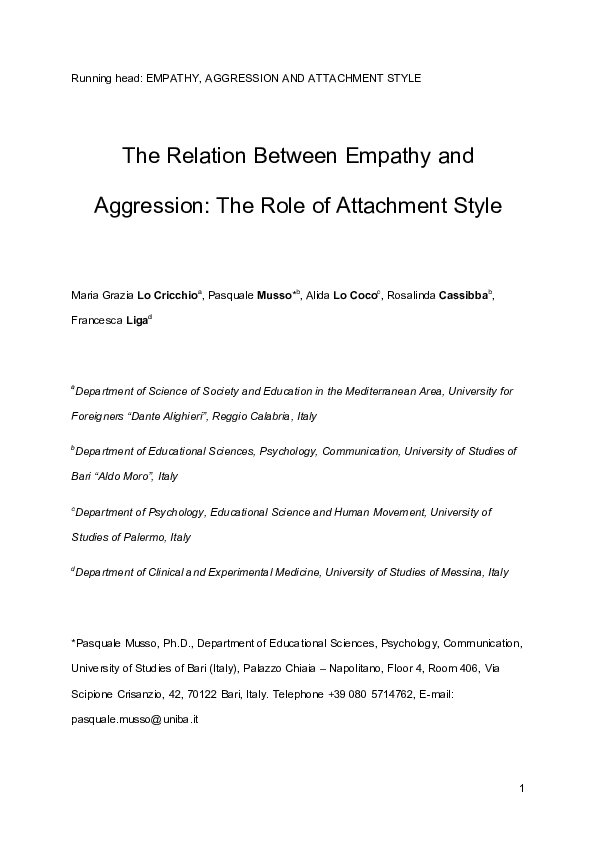 (PDF) The Relation Between Empathy and Aggression: The Role of Attachment Style