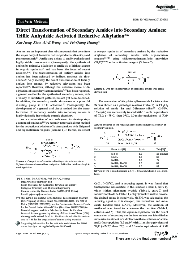 (PDF) Direct Transformation of Secondary Amides into Secondary Amines ...