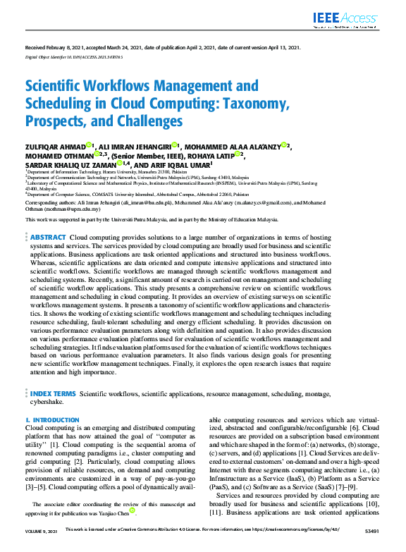 Pdf Scientific Workflows Management And Scheduling In Cloud Computing
