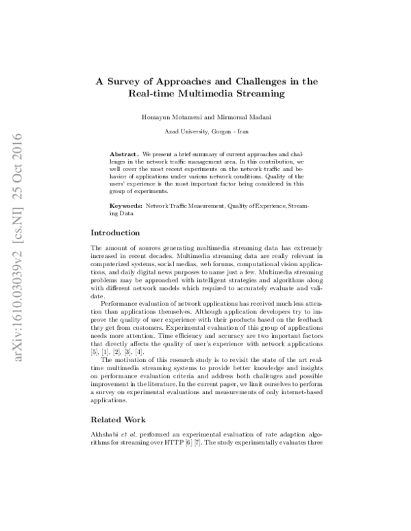 Pdf A Survey Of Approaches And Challenges In The Real Time Multimedia Streaming