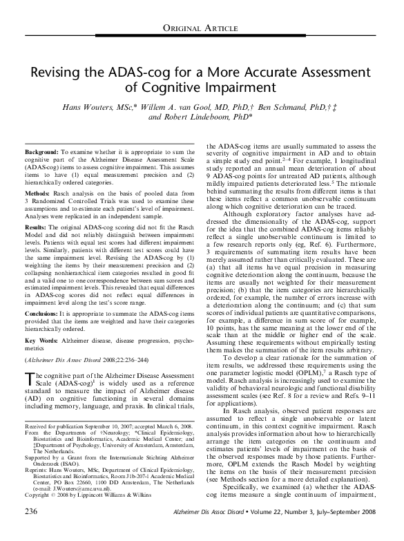 (PDF) Revising the ADAS-cog for a More Accurate Assessment of Cognitive ...