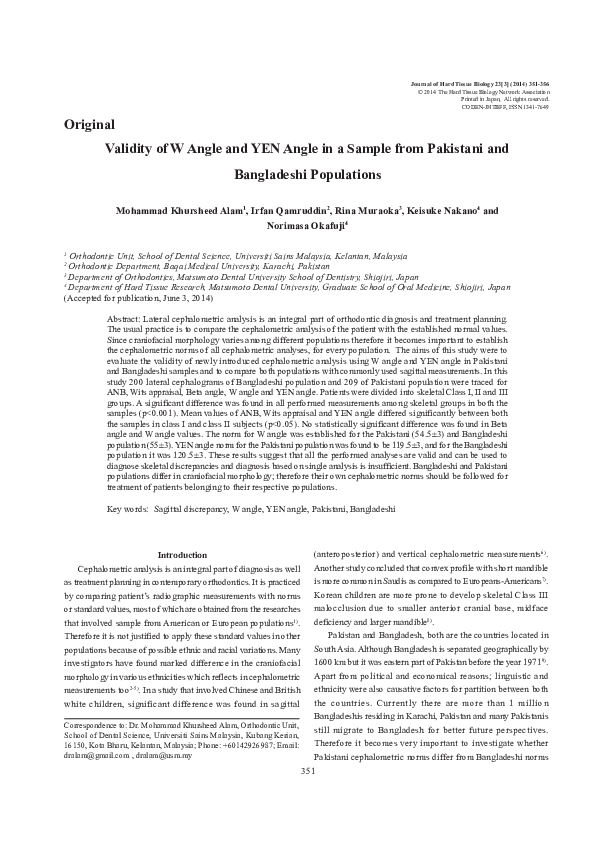 (PDF) Validity of W Angle and YEN Angle in a Sample from Pakistani and ...