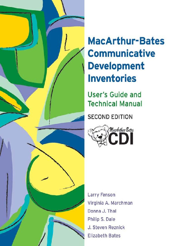 Pdf The Macarthur Bates Communicative Development Inventories Users Guide And Technical Manual