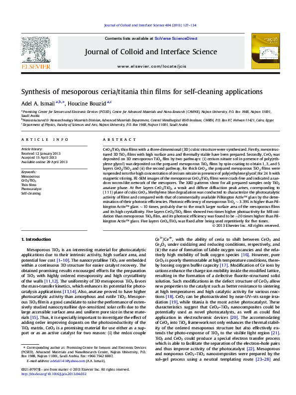 (PDF) Synthesis of mesoporous ceria/titania thin films for self ...