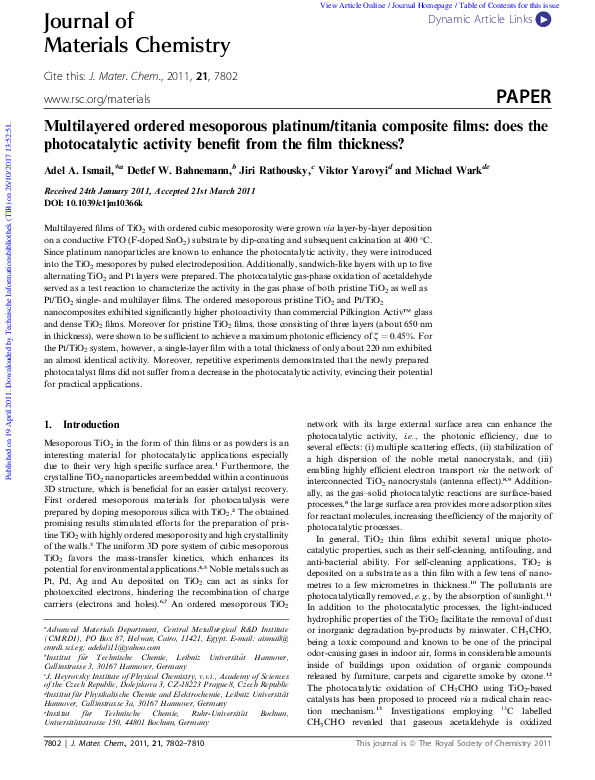 (PDF) Multilayered ordered mesoporous platinum/titania composite films ...