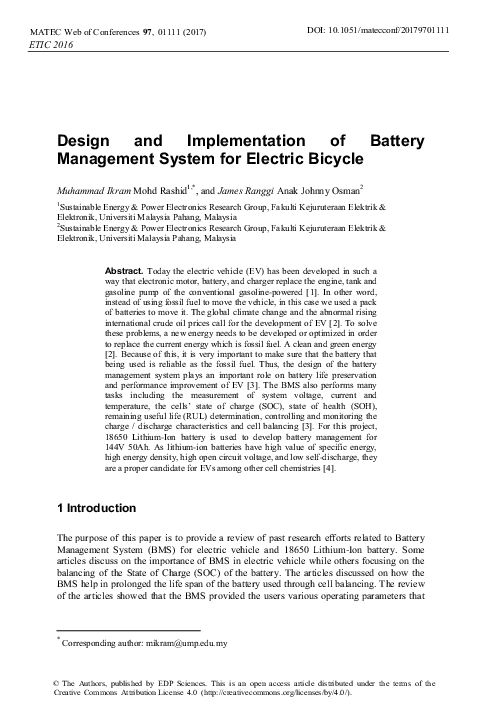 (PDF) Design and Implementation of Battery Management System for Electric Bicycle