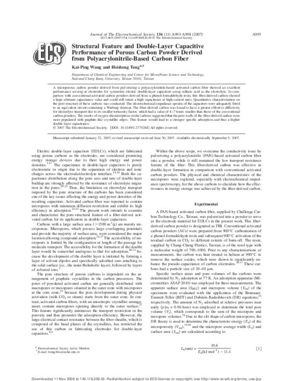 Pdf Structural Feature And Double Layer Capacitive Performance Of