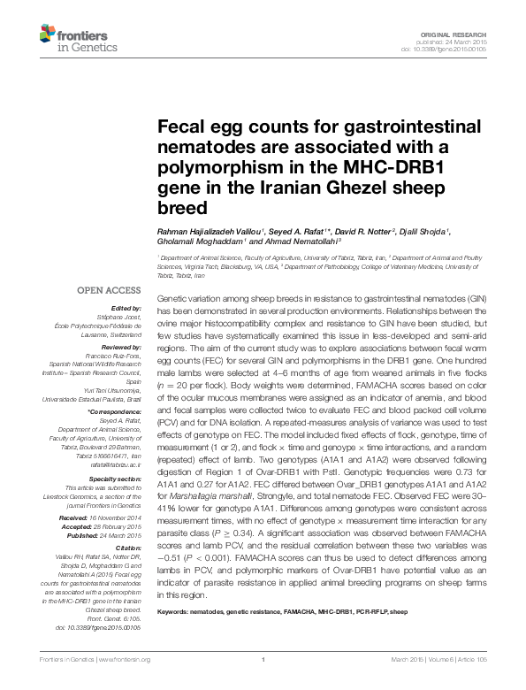 (PDF) Fecal egg counts for gastrointestinal nematodes are associated ...
