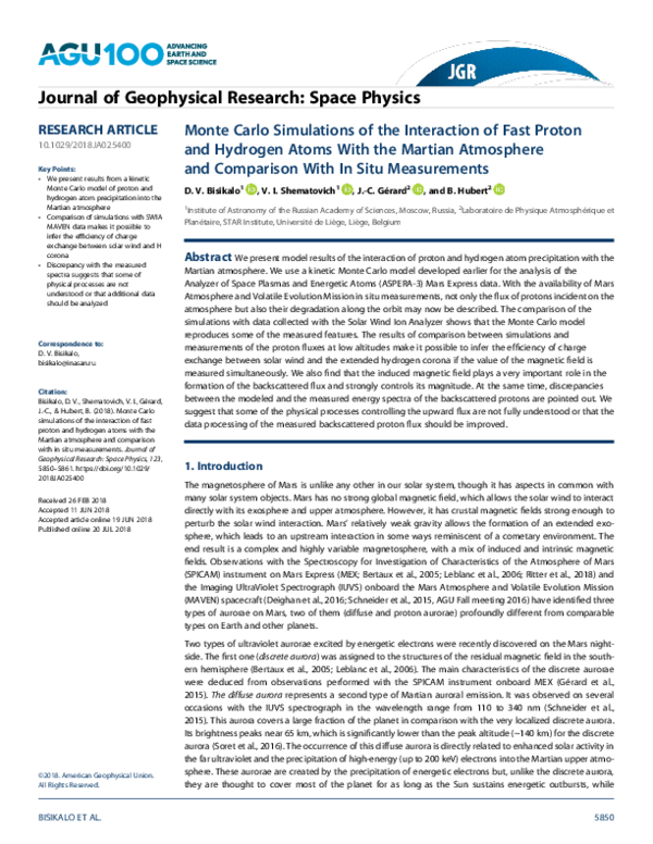 (PDF) Monte Carlo Simulations of the Interaction of Fast Proton and Hydrogen Atoms With the ...