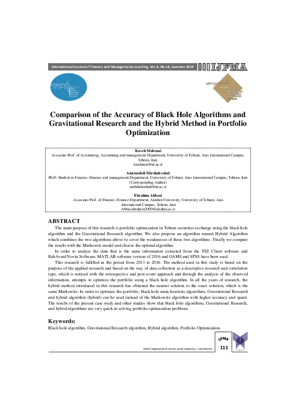(PDF) Comparison of the Accuracy of Black Hole Algorithms and Gravitational Research and the ...