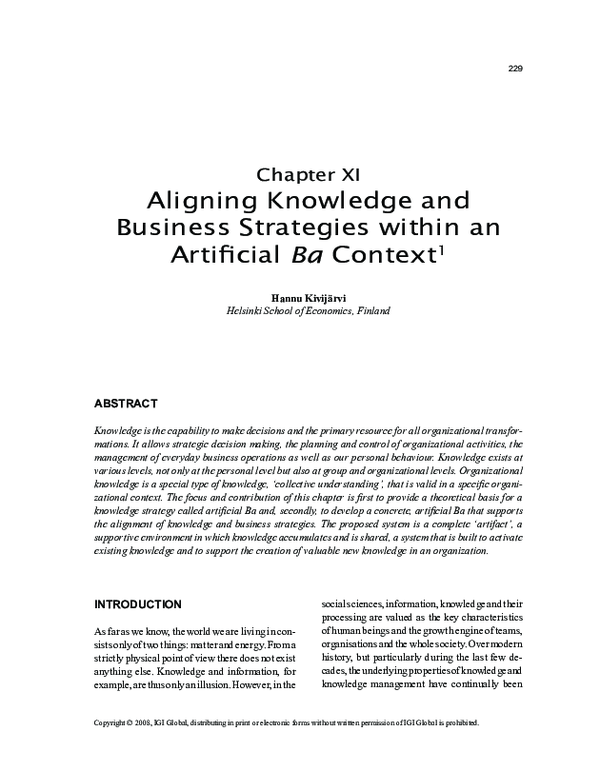 (PDF) Aligning Knowledge and Business Strategies within an Artificial ...