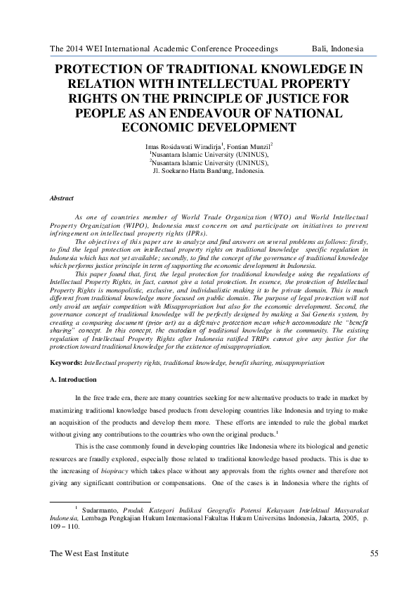 (PDF) PROTECTION OF TRADITIONAL KNOWLEDGE IN RELATION WITH INTELLECTUAL ...