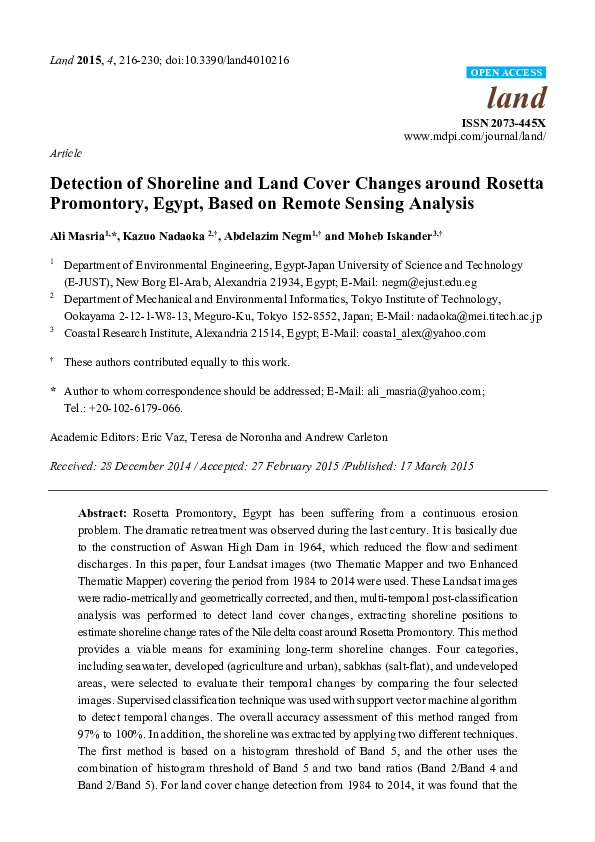 (PDF) Detection of Shoreline and Land Cover Changes around Rosetta ...