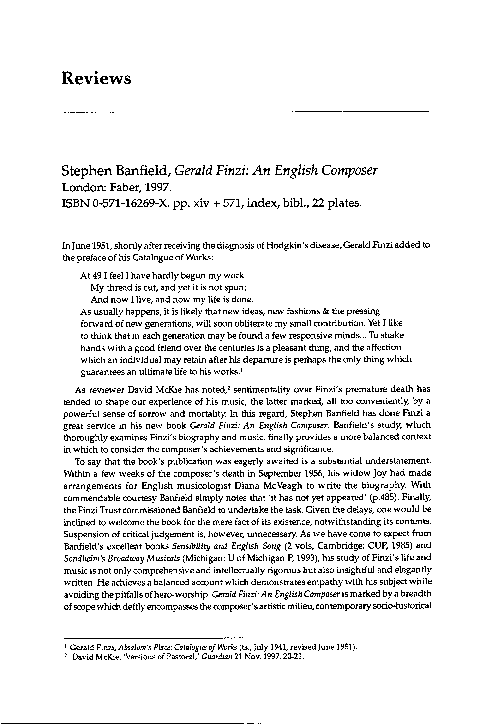 (PDF) Stephen Banfield, Gerald Finzi: An English Composer