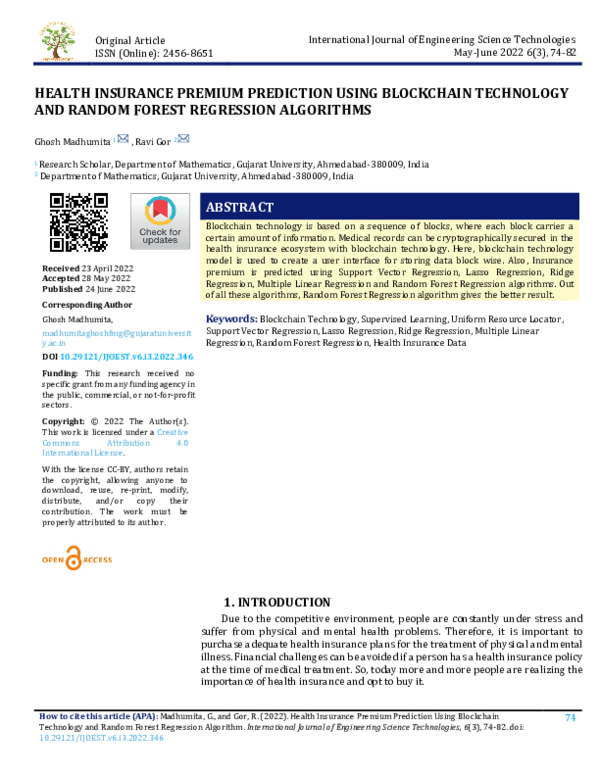 (PDF) HEALTH INSURANCE PREMIUM PREDICTION USING BLOCKCHAIN TECHNOLOGY ...