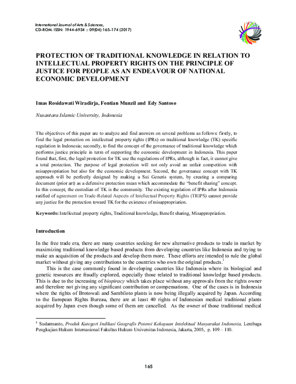 (PDF) PROTECTION OF TRADITIONAL KNOWLEDGE IN RELATION TO INTELLECTUAL ...